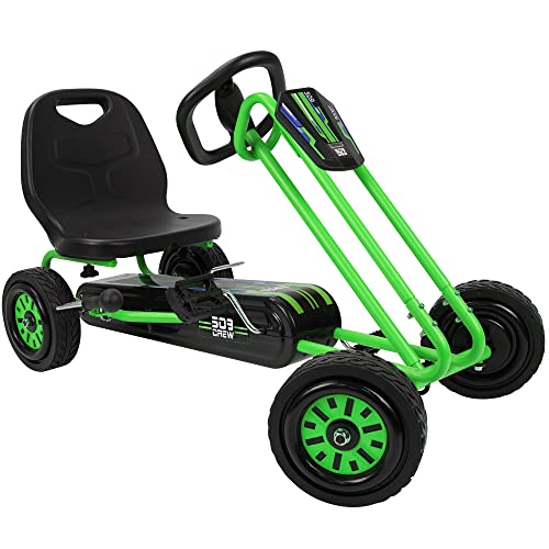 509 Crew Rocket Pedal Go Kart - Green | Pedal Car | Ride On Toys for Boys & Girls with Ergonomic Adjustable Seat & Sharp Handling, Ages 4+ (U918005), Large