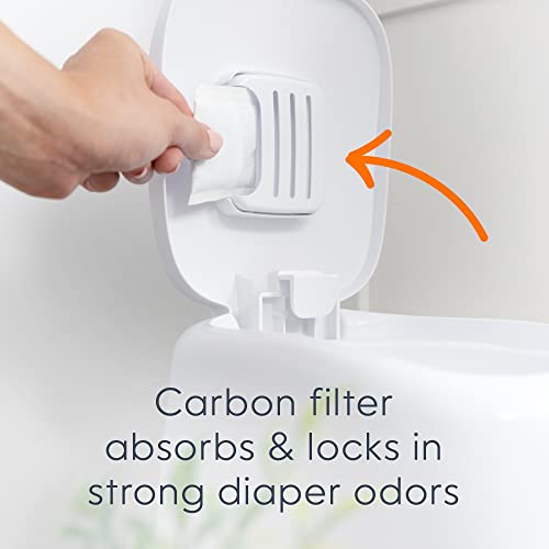 Diaper Genie Complete Diaper Pail (White) with Antimicrobial Odor Control | Includes 1 Diaper Trash Can, 3 Refill Bags, 1 Carbon Filter
