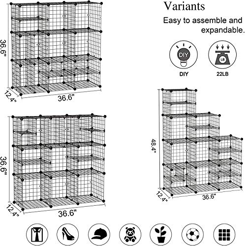 C&AHOME Wire Cube Storage, Wire Grids Organizer Unit with Large and Small Dividers, Metal C Grids Shelving, Storage Bins, Ideal for Closet Cabinet, Bedroom, Living Room, Office, Dormitory, Black