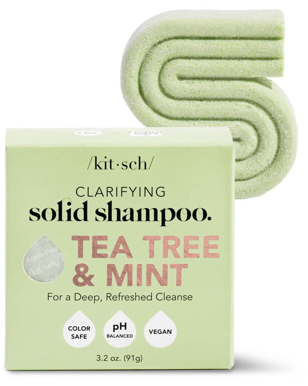 Kitsch Tea Tree & Mint Anti-Dandruff Shampoo Bar - Vegan, Natural, Paraben & Sulfate Free | For Itchy Scalp & All Hair Types | Made in US, 3.2oz