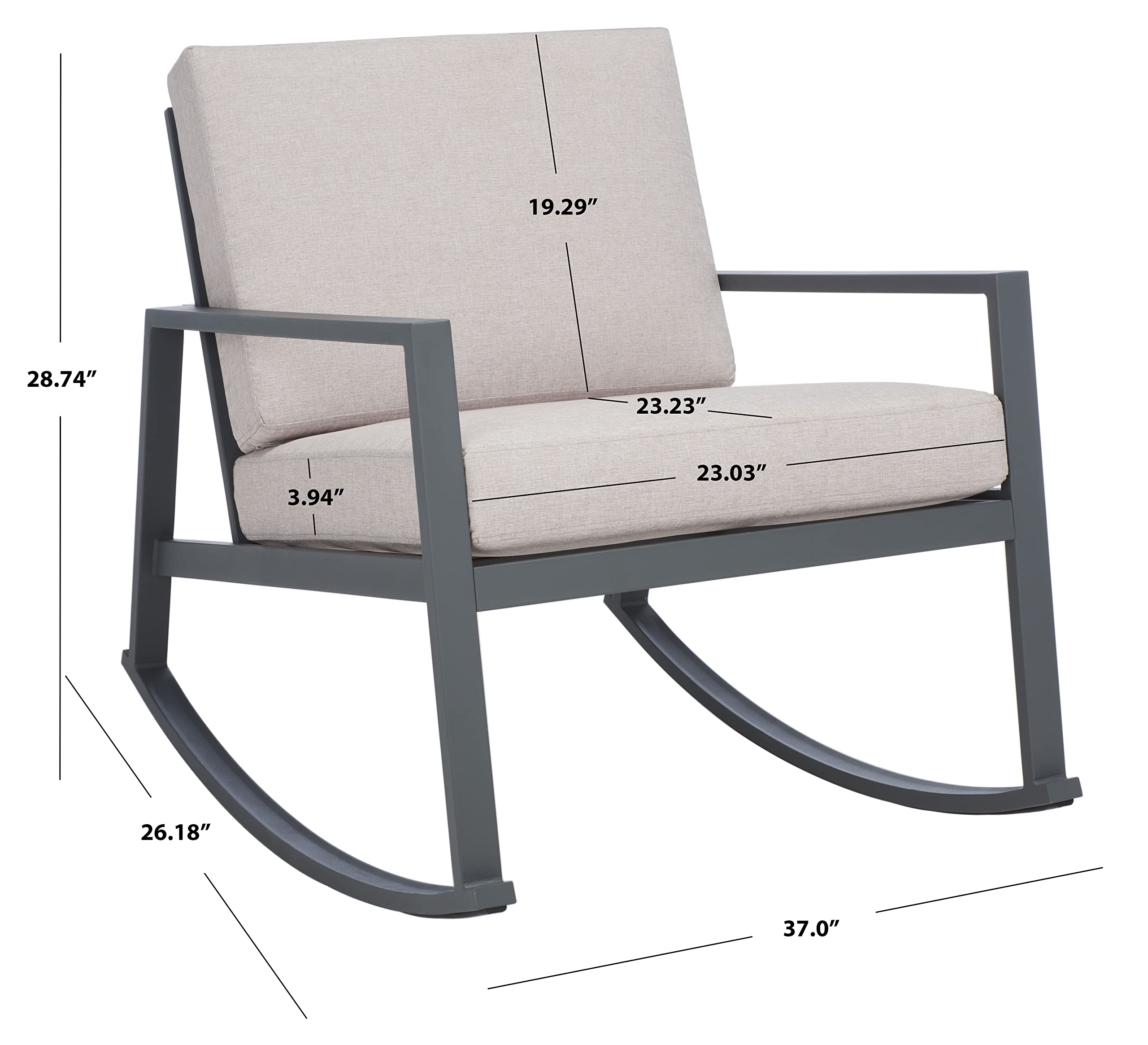 SAFAVIEH PAT7727B Outdoor Collection Cantor Light Grey Cushion Rocking Chair