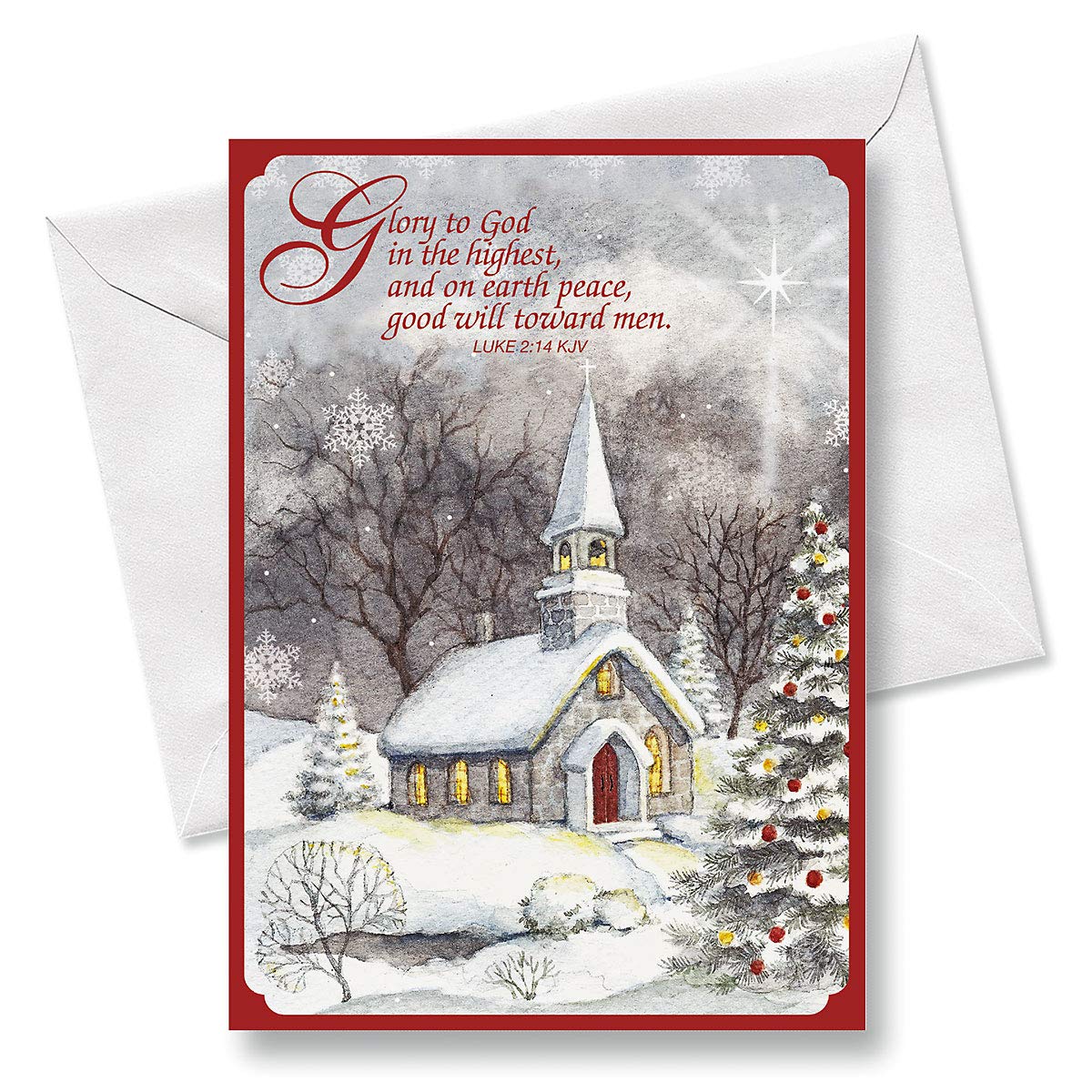 Current Snowy Church Personalized Christmas Greeting Cards Set - Set of 18 Large 5 x 7-Inch Folded Cards, Themed Religious Holiday Card Value Pack, Add Names or Text, Envelopes Included