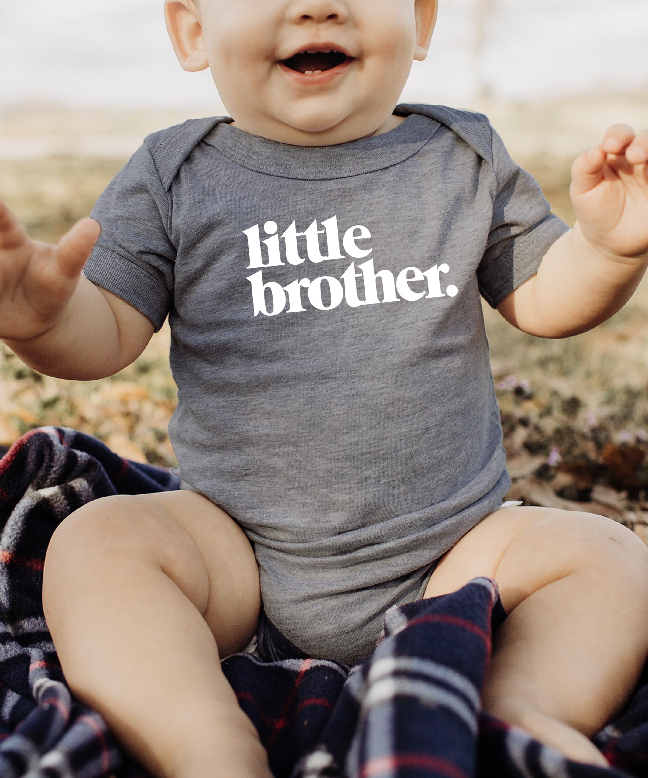 Olive Loves Apple Little Brother Bodysuit for Baby Boys Sibling Outfits Granite Heather Bodysuit Newborn