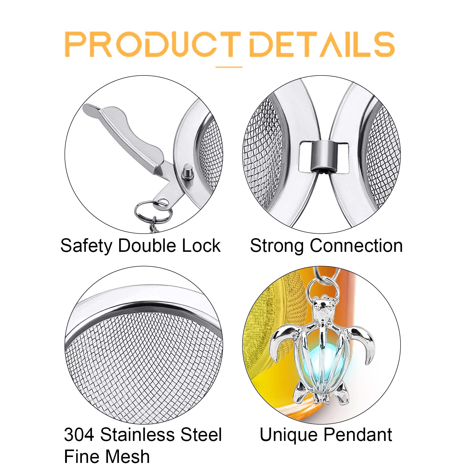 2pcs Tea Infuser TeaSanavie Loose Leaf Tea Steeper Stainless Steel Tea Ball Mesh Tea Strainer Silver Glow In The Dark Turtle Pendant Tea Filter with Extended Chain Hook for Brew Fine Loose Tea Leave