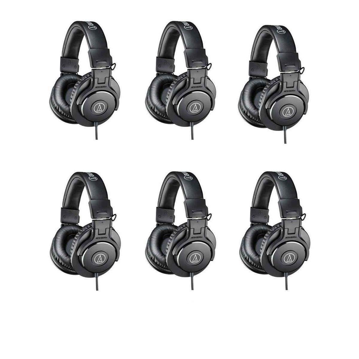 Audio-Technica 6 Pack ATH-M30x Professional Monitor Headphones, 96dB, 15-20kHz, Black - with Microfiber Cloth