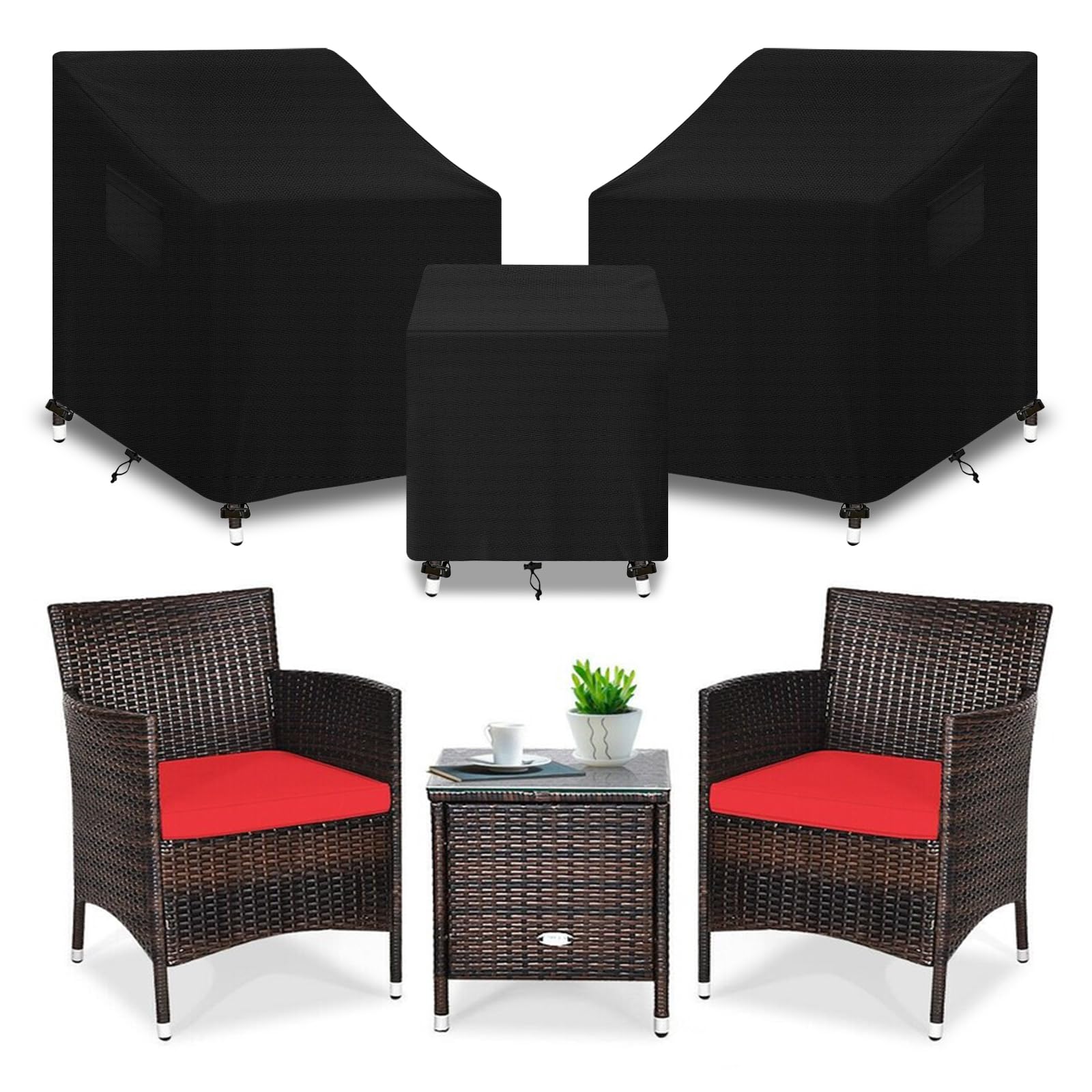 3-Piece Outdoor Veranda Patio Garden Furniture Cover Set, 600D Oxford cloth waterproof 3 Pieces Patio Set Cover, anti-UV 3 Piece Patio Furniture Covers, tear resistant, with storage bag