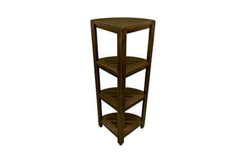 DecoTeak Corner Shower Shelf 4-Tier Oasis Teak Wood Corner Shower Bench with Storage Shelf 38" Height Snazzy Corner Shower Stool in Dark Brown Stained Finish