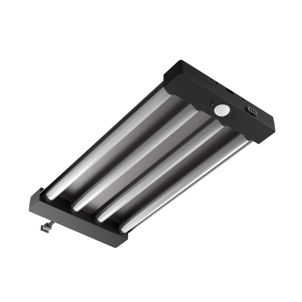 2 ft. 55 Watt Equivalent Integrated LED Black/Gray 4-Light Motion Control Garage Light, Bright White