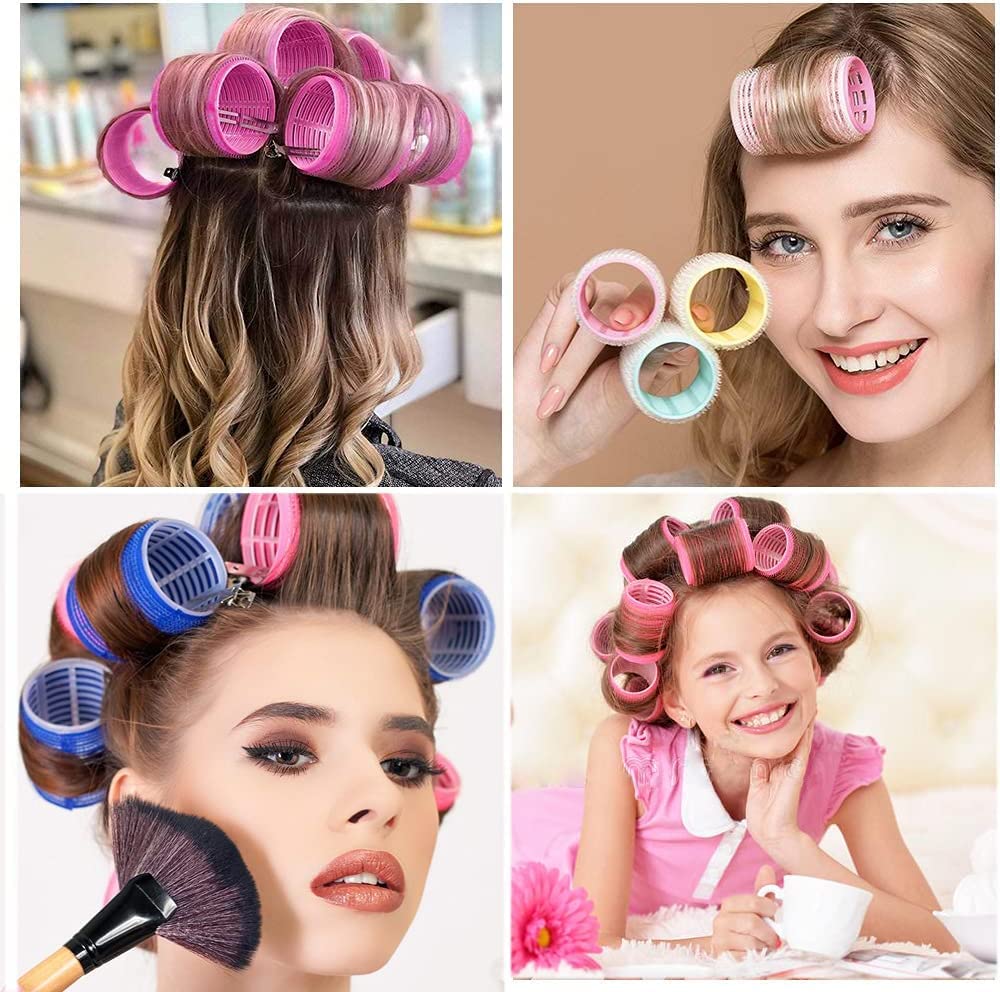 Super Jumbo Hair Rollers, 12 Pack Self Grip Salon Hairdressing Curlers, Hair Curlers Sets, DIY Curly Hairstyle for Long Hair, Colors May Vary, Jumbo Plus