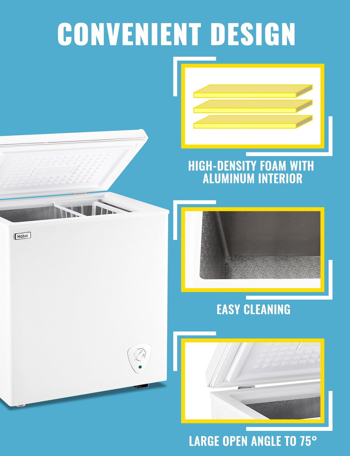 5.0 Cubic Feet Chest Freezer Small Deep Freezers with Removable Storage Basket Free Standing Top Door Compact Freezer 7 Gears Temperature Control for Office Dorm Apartment