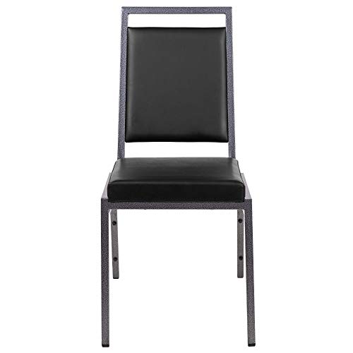 Flash Furniture 2 Pack HERCULES Series Square Back Stacking Banquet Chair in Black Vinyl with Silvervein Frame
