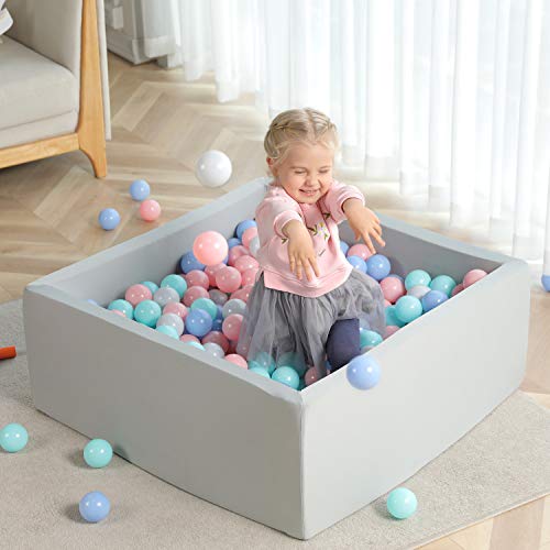 TRENDBOX Ball Pit 35.4x35.4x13.8in Square Baby Ball Pit Foam Ball Pit Ball Pool Indoor Ball Pits for Toddlers Kids Balls NOT Included - Light Gray