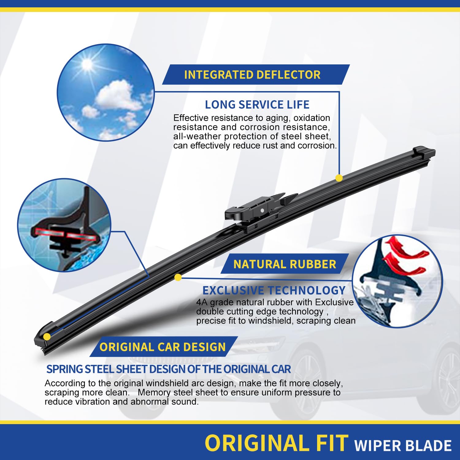 3 wipers Replacement For Ford Explorer 2011-2018 Original Equipment Front and Rear Windshield Wiper Blades Set 26"+22"+11" (Set of 3) Pinch Tab