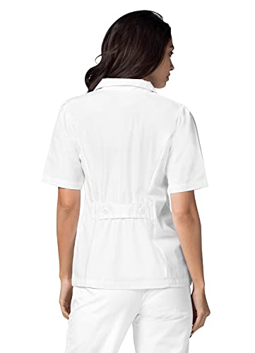 Adar Universal Scrubs for Women - Lapel Collar Buttoned Scrub Top - 2629 - White - XS