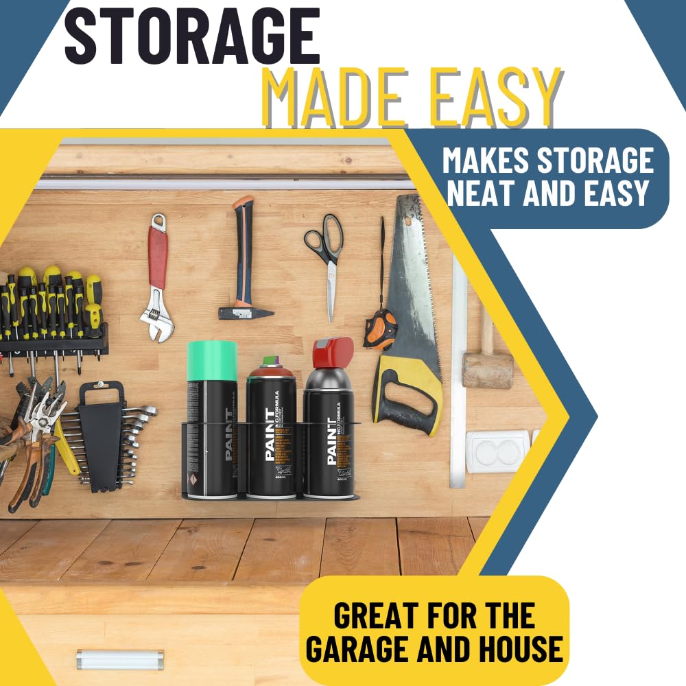 Koova 3 Aerosol Spray Can Holder | Easy Install Wall Mount | Heavy-Duty Powder Coated Steel Storage Rack for Garage & Home | Craft Workspace Paint Bottle Organizer | Hardware Included | USA Made