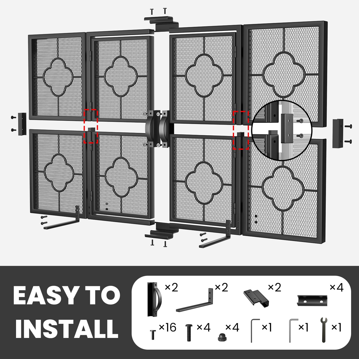 Amagabeli 48 x 28 Inch Fireplace Screen with Doors 3 Panel Foldable Wrought Iron Furnace Fireguards Fireplace Cover Free Standing Large Screen for Fireplace Wood Burning Metal Mesh Fire Spark (Black)