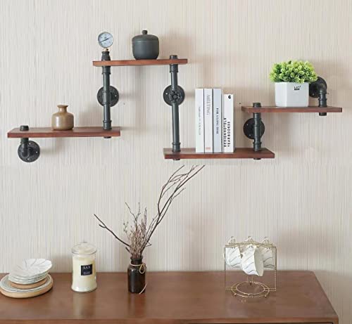 BIXIRAO Industrial Rustic Modern Solid Wood Ladder Pipe Wall Mounted Floating Shelves β 4 Tiers Bookshelf,DIY Storage Shelving,Hung Bracket,Bookcases