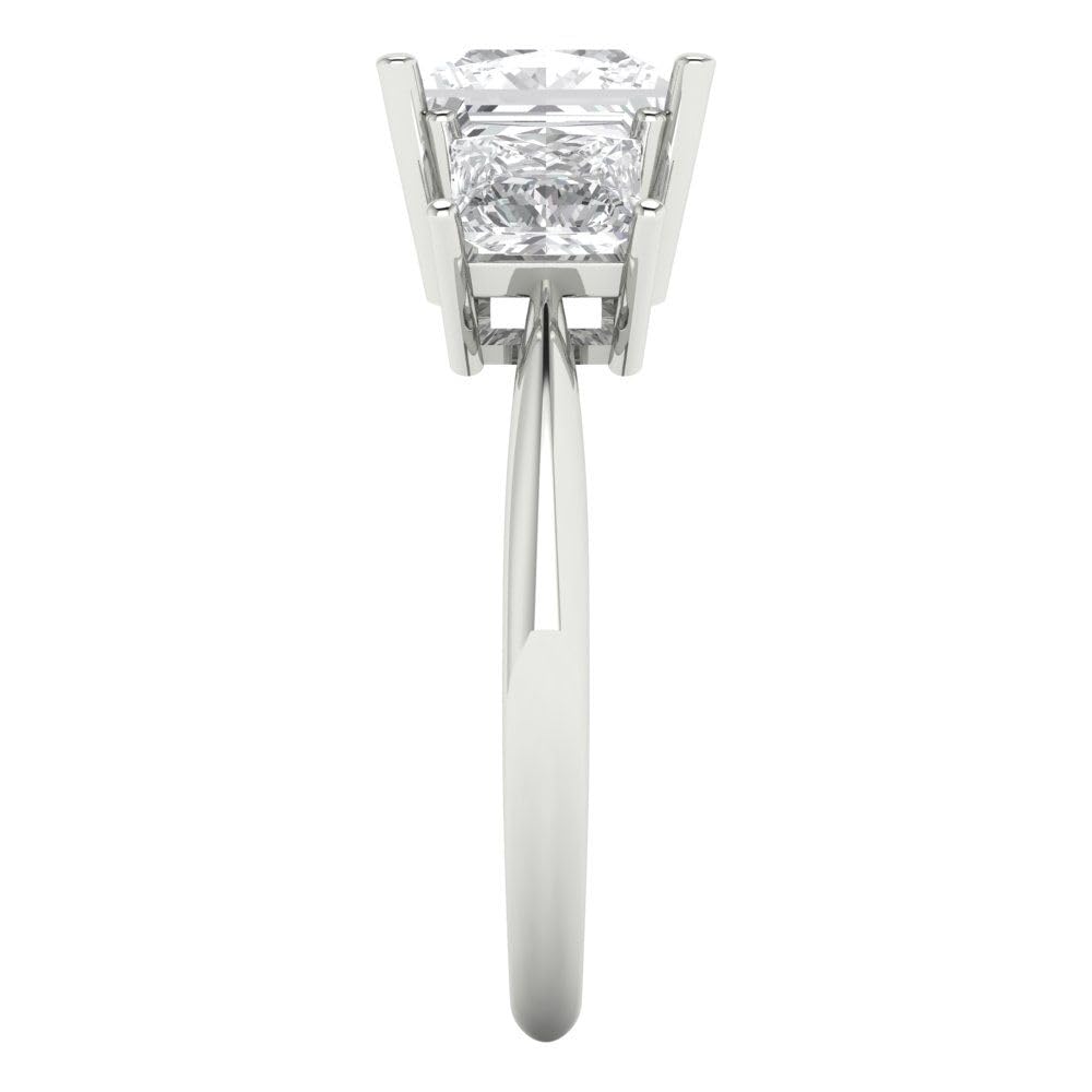 3.0 Carat Princess cut Custom Engraving 3 Stone White Sapphire Engagement Art Deco Everlasting Ring 14k White Gold Size 6 US