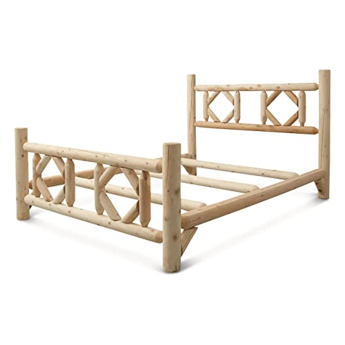 CASTLECREEK Diamond Cedar Log Bed Frame Full-Size, Rustic Natural Wood Bed Frames with Headboard