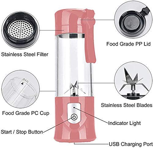 2psc Portable Blender, USB Travel Juice Cup Baby Food Mixing Juicer Machince with Updated 6 Blades with Powerful Motor 4000mAh Rechargeable Battery,13Oz Bottle