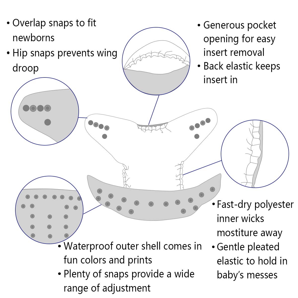 ALVABABY 6 Pack Cloth Diaper with 12 Inserts One Size Adjustable Washable Reusable Diaper Cover for Baby Girls and Boys