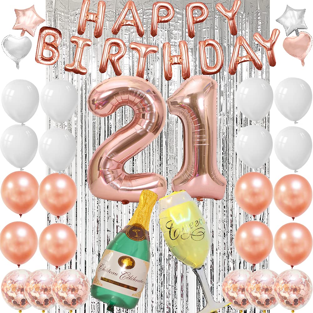 21st Birthday Decorations for Her,21 Birthday Balloons 21st Birthday Decorations for Women Happy 21st Birthday Gifts for Her