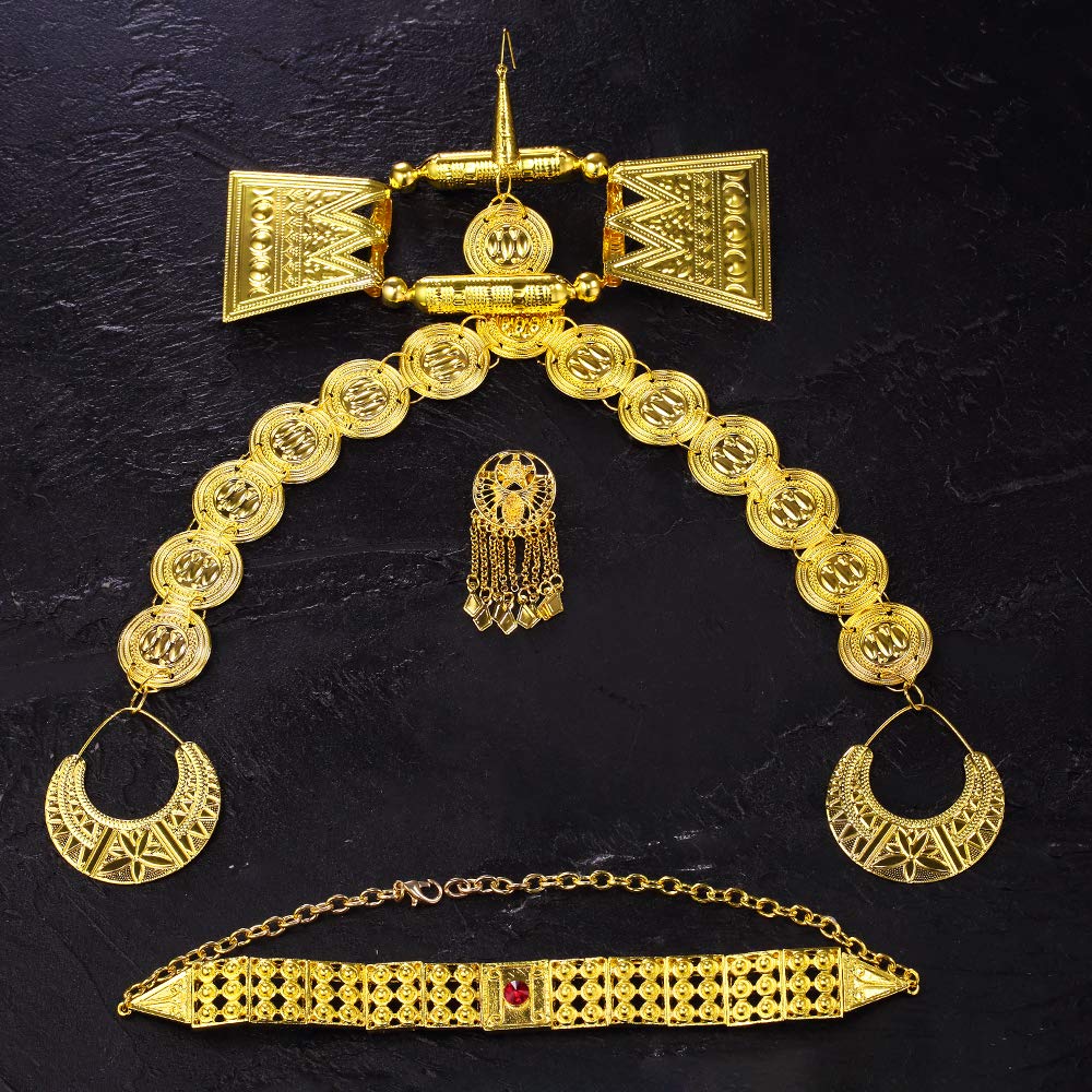 2019 Latest Gold Color Red Stone Women Eritrean Traditional Wedding Jewelry Sets