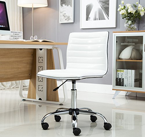 BTEXPERT BTExpert Swivel Mid Back Armless Ribbed Designer Task Chair Leather Soft Upholstery Office Chair - White