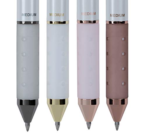 TUL Retractable Gel Pens, Medium Point, 0.7 mm, Pearl White Barrel, Black Ink, 12-Pack + 4 TUL Gel Pen Refills Bundle
