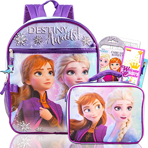Disney Frozen Backpack and Lunch Box Set for Girls ~ Deluxe 16" Frozen 2 Backpack with Insulated Lunch Bag, Stickers,and More (Frozen School Supplies Bundle)