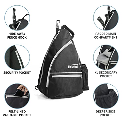 Mangrove Pickleball Bag, Men's & Women's Pickleball Backpack, Adjustable Sling Bag with Fence Hook/Upgraded Capacity/Safety Pocket/Water Bottle Holder - 2020 Design Pickle Ball Paddle Bag (Black)
