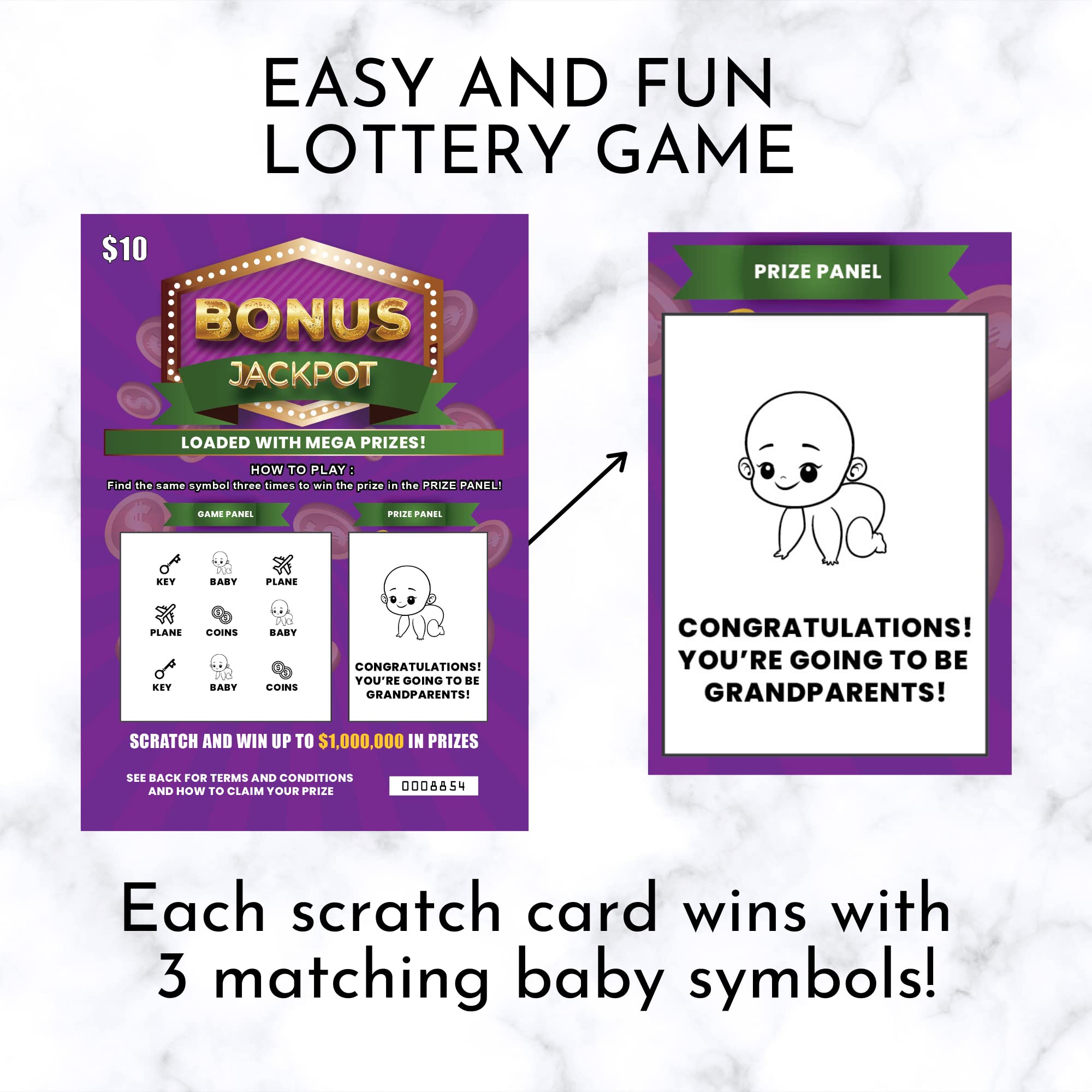 Zoschie Grandparents Baby Announcement Scratch Off Lottery Tickets, 2 Pack with Envelopes, Multicolor