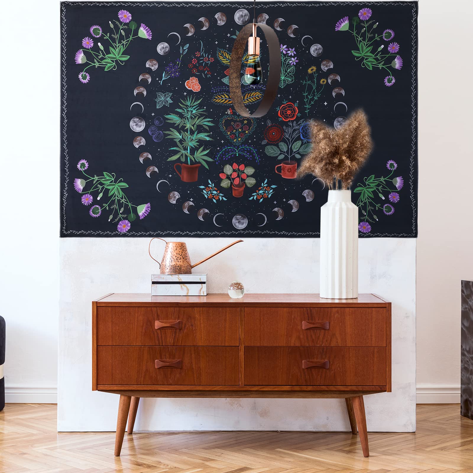 Botanical Moon phase Tapestry,Floral Plants Tapestry Wall Hanging Decor Moonlit Garden Wall Hanging Decor Mysterious Tapestry present Art Wall Hanging for Home Decor, 39.4 x 59.1 Inches