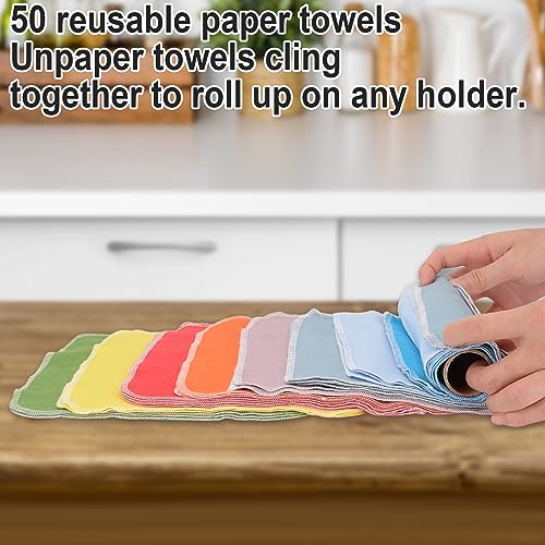 50PSC Reusable Paper Towels Washable Roll Super Absorbent Cotton Cloths Paper Towels Reusable Washable Kitchen Paper Towels for Household Cleaning(Multi Colors, Solid Style)
