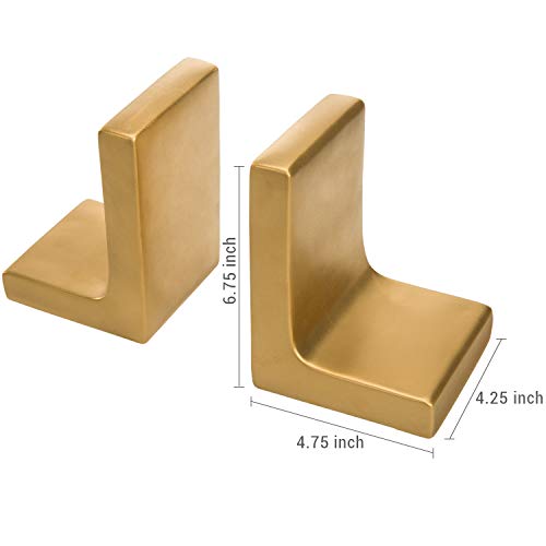 MyGift Modern Gold Concrete Office Bookshelf Decor Bookends for Heavy Book and Textbooks, Desktop Book Holder, 1 Pair