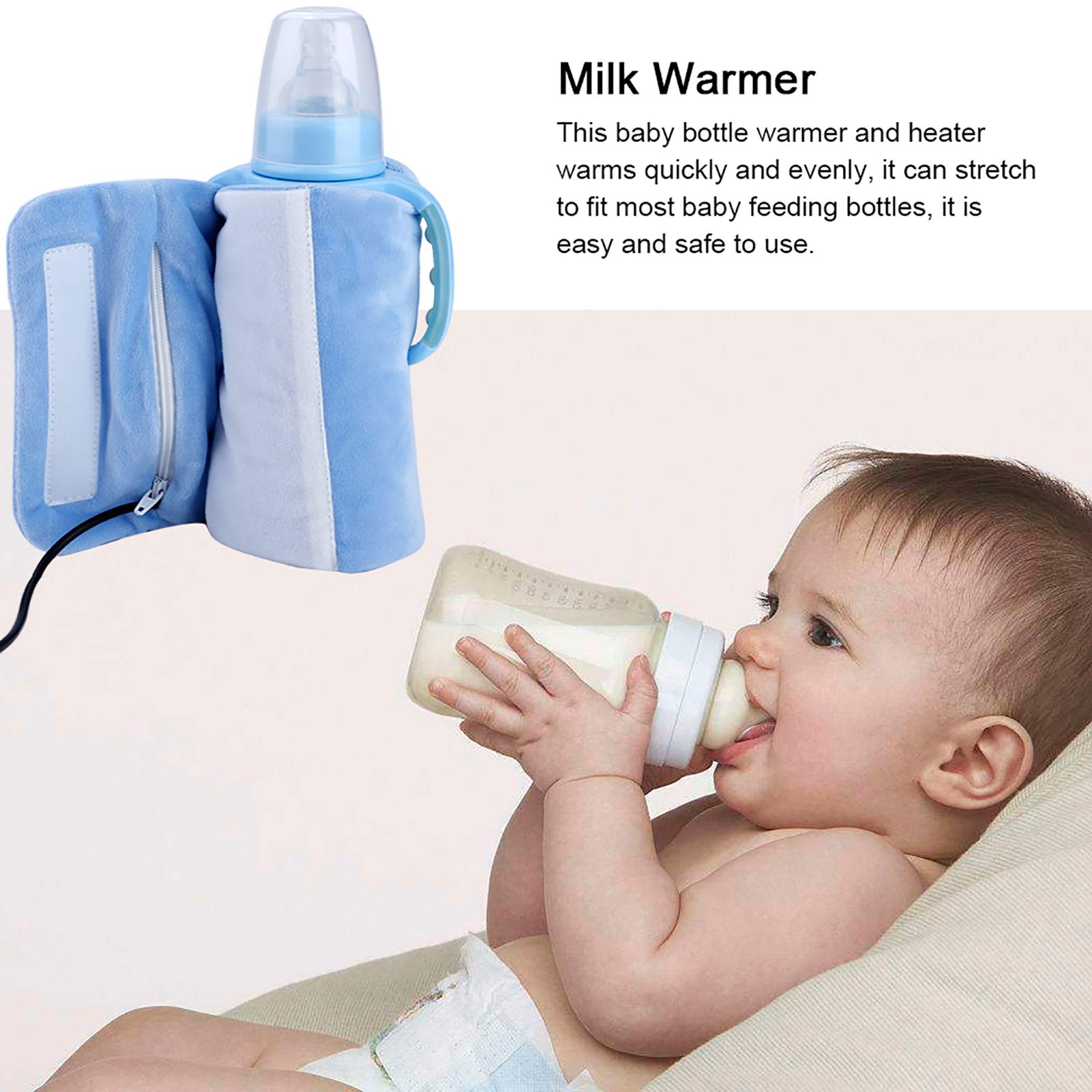 Bottle Warmer, Crystal Velvet USB Portable Travel Mug Milk Warmer Insulated Storage Bag, Sandwich Structure Insulated Safety Design (Blue)