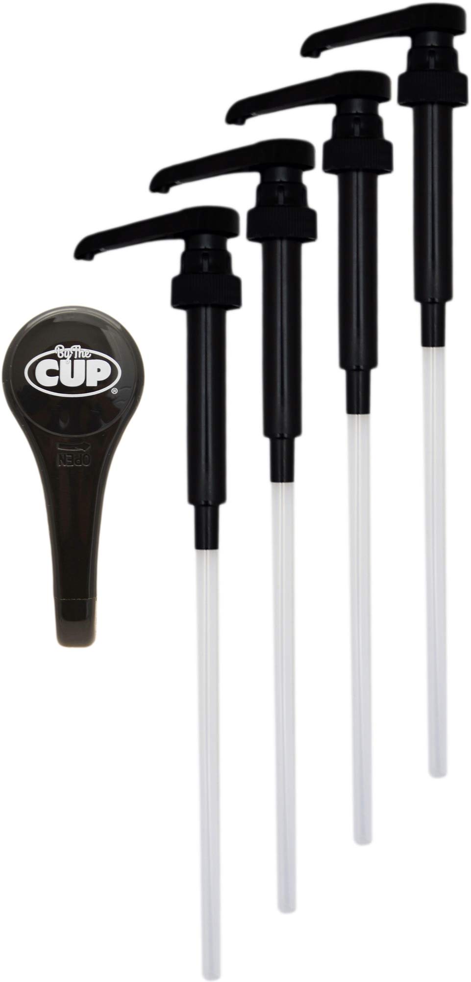 By The Cup Universal Black Coffee Syrup Pump (Pack of 4) - Fits Upouria, Torani Syrups, Davinci, Monin (1L Plastic Only)