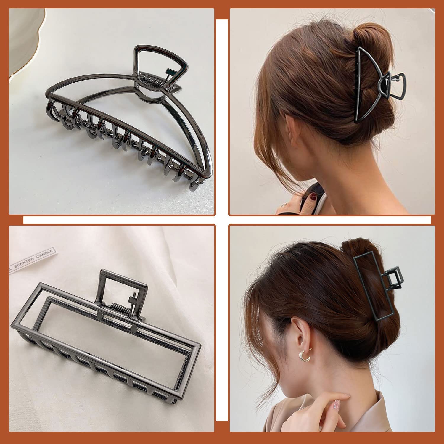 AIBEE Large Metal Hair Claw Clips, 2023 Stylish Butterfly Jaw Clips for Thick/Thin Hair, 4 Pack Long Hair Clips for Women (Metallic Black)