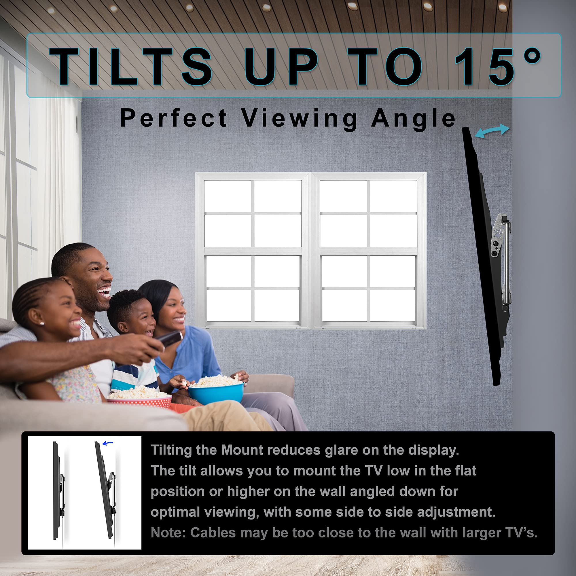 Cheetah APTMMB TV Wall Mount for 20-80" TVs (Some up to 90”) up to VESA 730 and 165lbs, and fits 16” and 24” Wall Studs, and Includes a Tilt TV Bracket, a 10' Twisted Veins HDMI Cable and a 6" 3-Axis