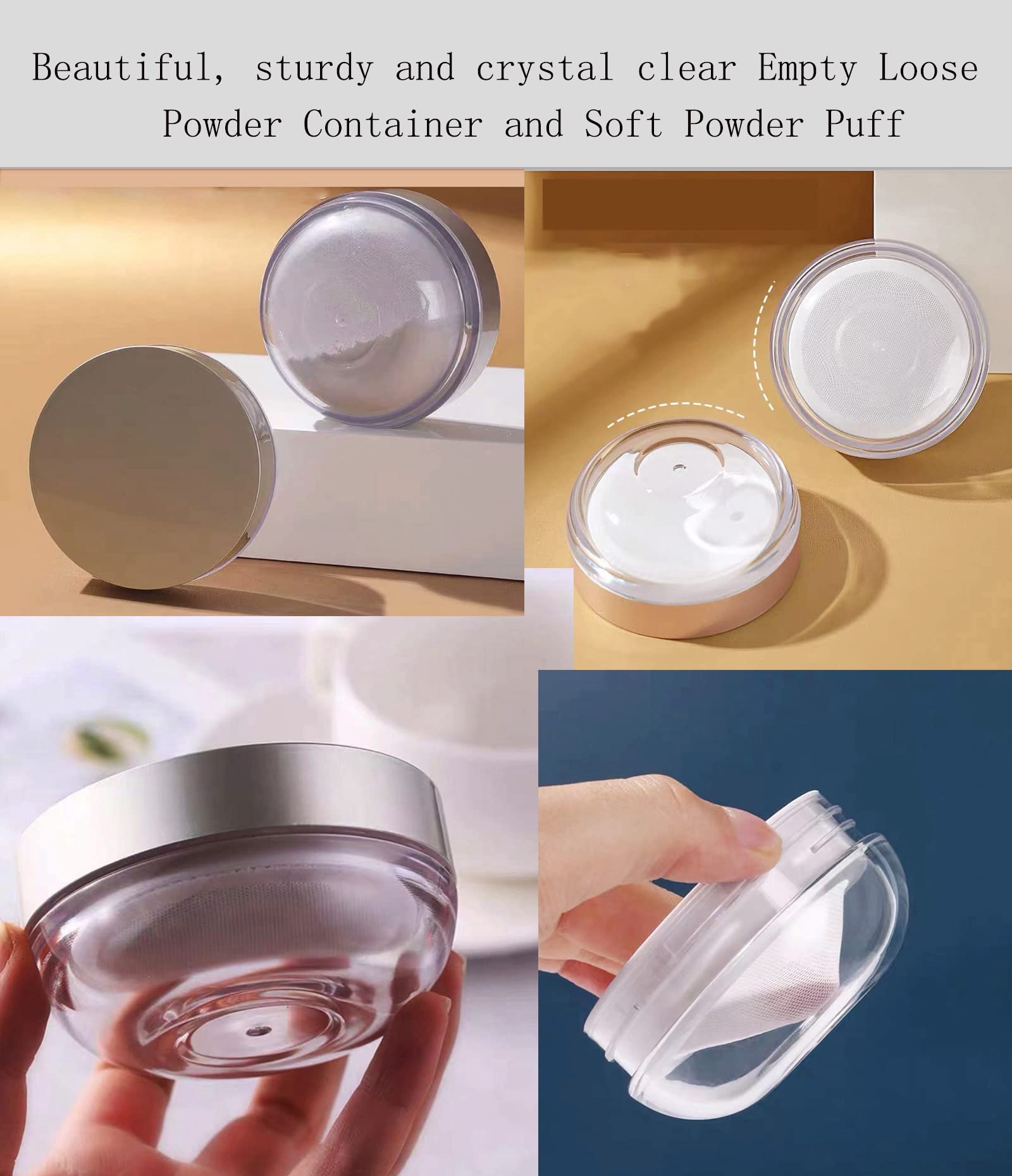 Powder Puff, Loose Powder Containers, Reusable Empty Makeup Powder Container with Elasticated Net Sifter for Setting Powder, Face Powder, Loose Powder, ect, for Travel and Daily Use