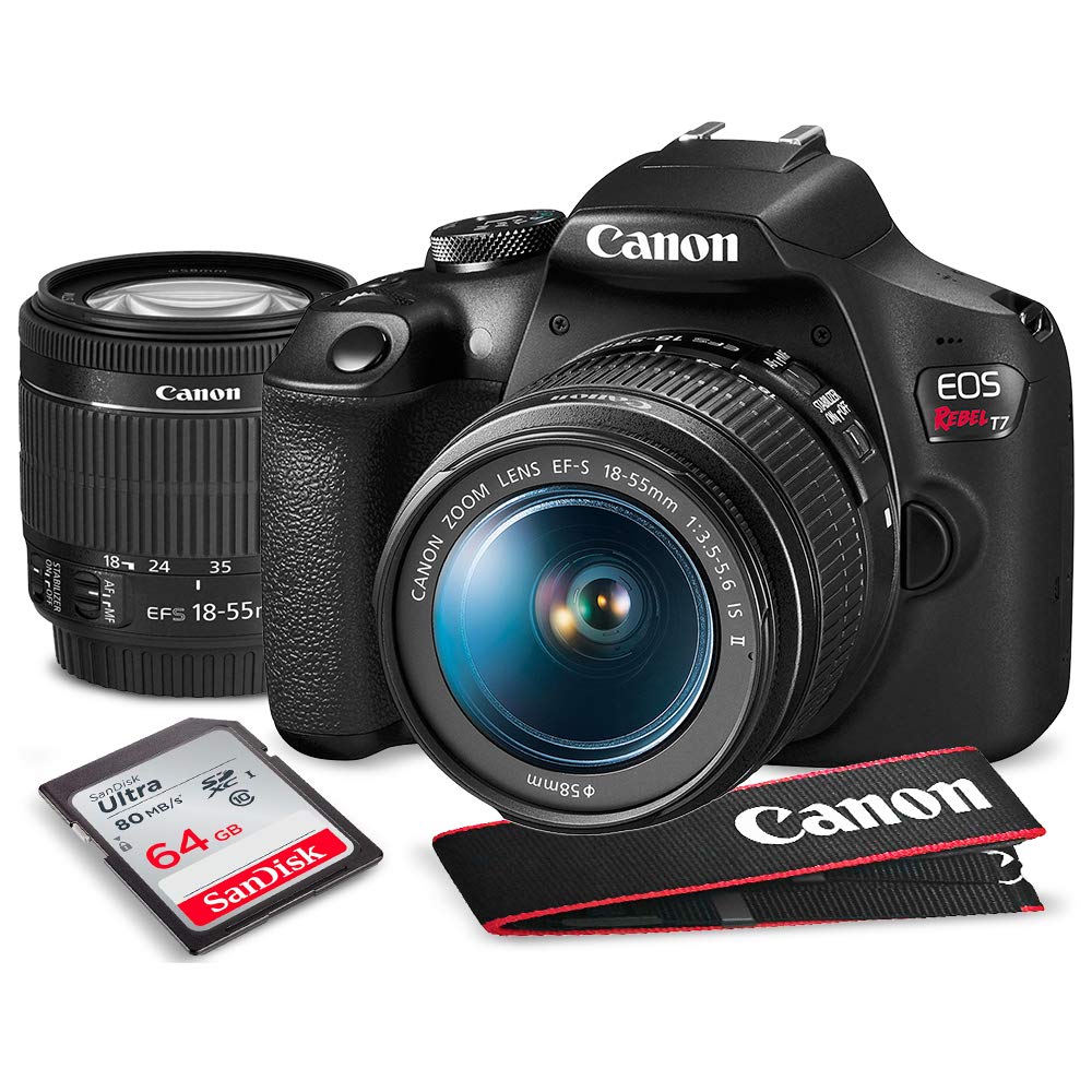 Canon T7 EOS Rebel DSLR Camera with EF-S 18-55mm f/3.5-5.6 is II Lens and Wide-Angle Lens Attachment + Battery Power Kit + 64GB SD Card Platinum Accessory Bundle