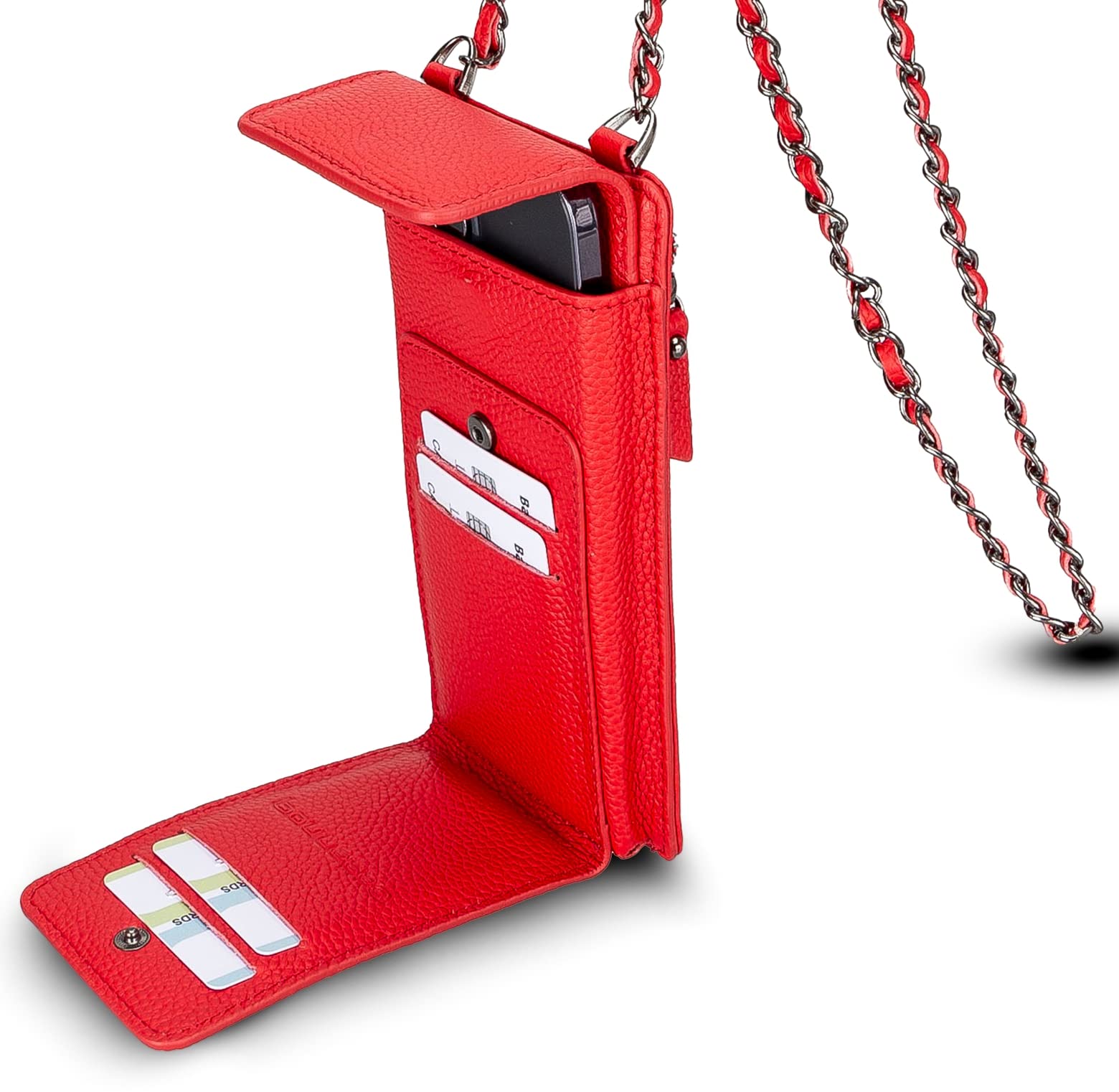BOULETTA Crossbody Bag Cellphone Purse for Women-Leather Zipper Shoulder Wallet with Phone Pocket and Chain Strap 4 Card Slots Small