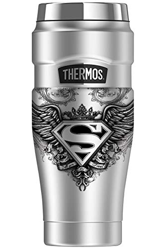 THERMOS Superman Winged Logo, STAINLESS KING Stainless Steel Travel Tumbler, Vacuum insulated & Double Wall, 16oz