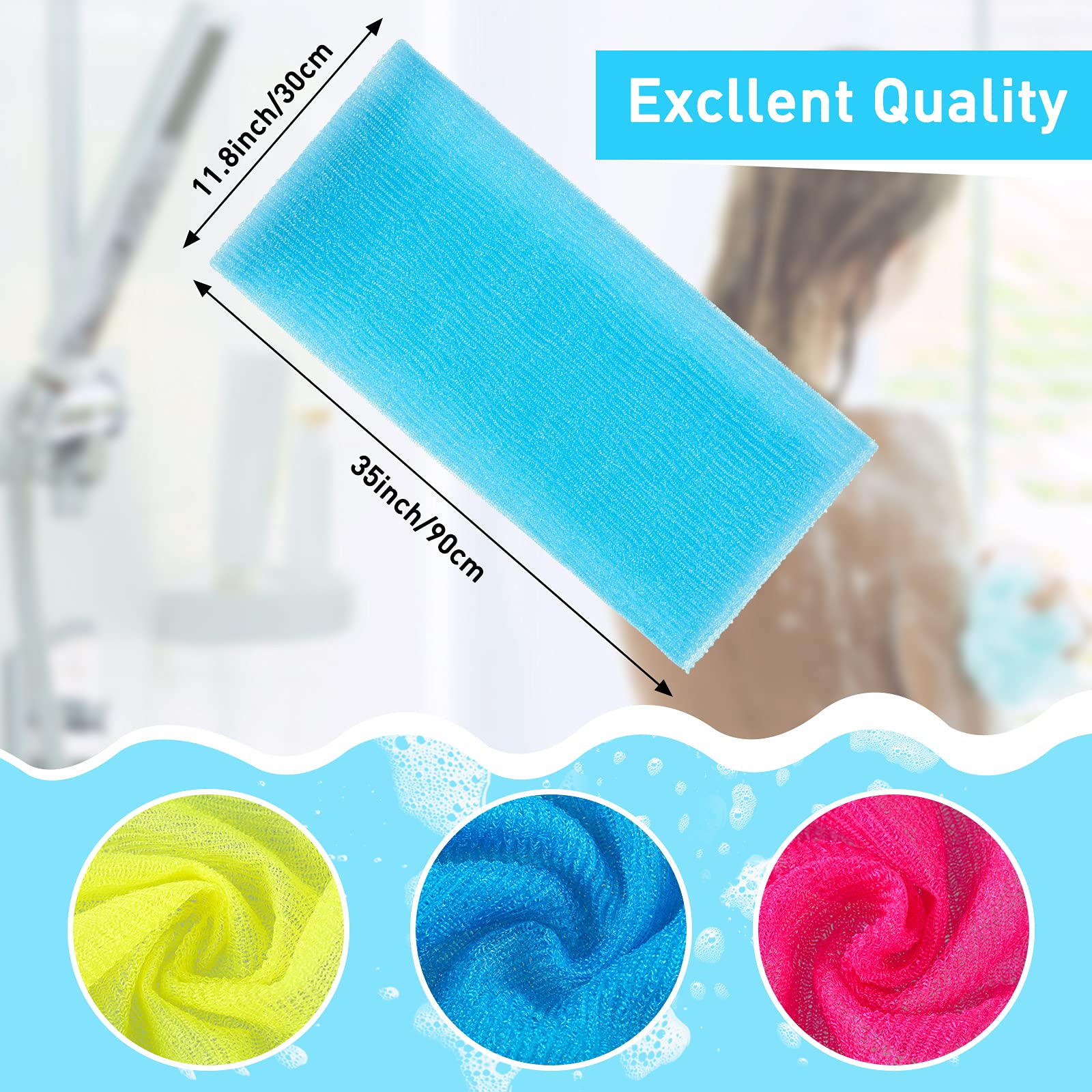 Tatuo 12 Pack 36 Inch Extra Long Exfoliating Bath Cloth Towel Nylon Bath Towel Korean Exfoliating Cloth Japanese Shower Cleaning Sponges for Back Body(12 Color)