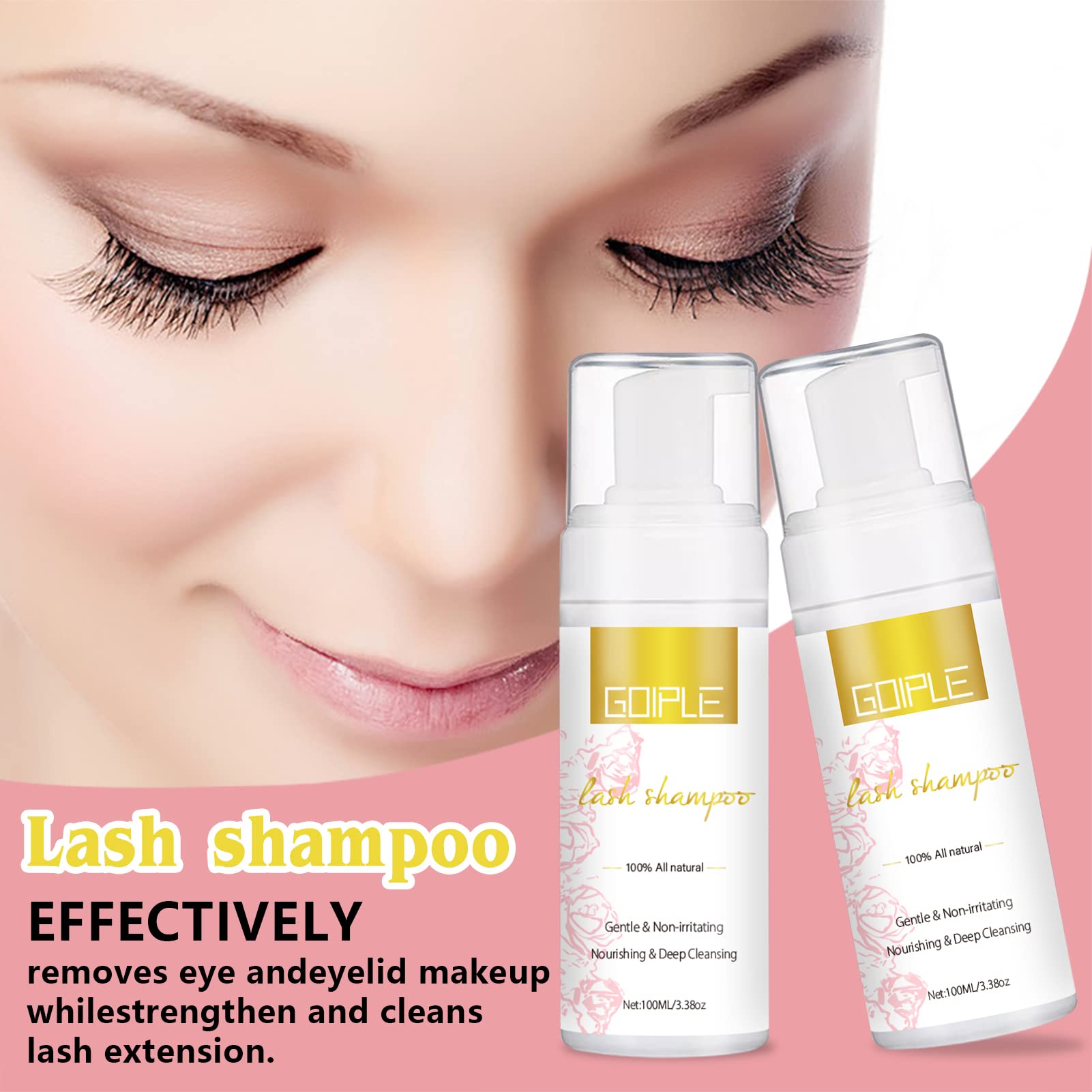 3.38OZ Eyelash Extension Cleanser Lash Mousse Lash Shampoo for Extensions, Natural Lashes Makeup & Mascara Remover Professional & Self Use with Cotton Puff Lash Cleanser 3.38Oz