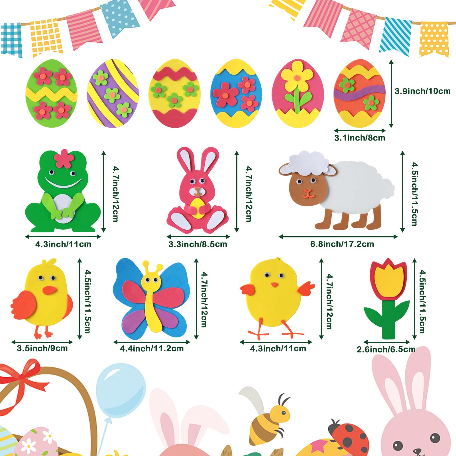 26 Sets Foam Easter Egg Magnet Craft Kit, 13 Styles DIY Animal and Egg Magnet Set Foam Easter Egg Ornaments Easter Foam Stickers for Kids Party Favors Easter Spring Classroom Activity Art Project