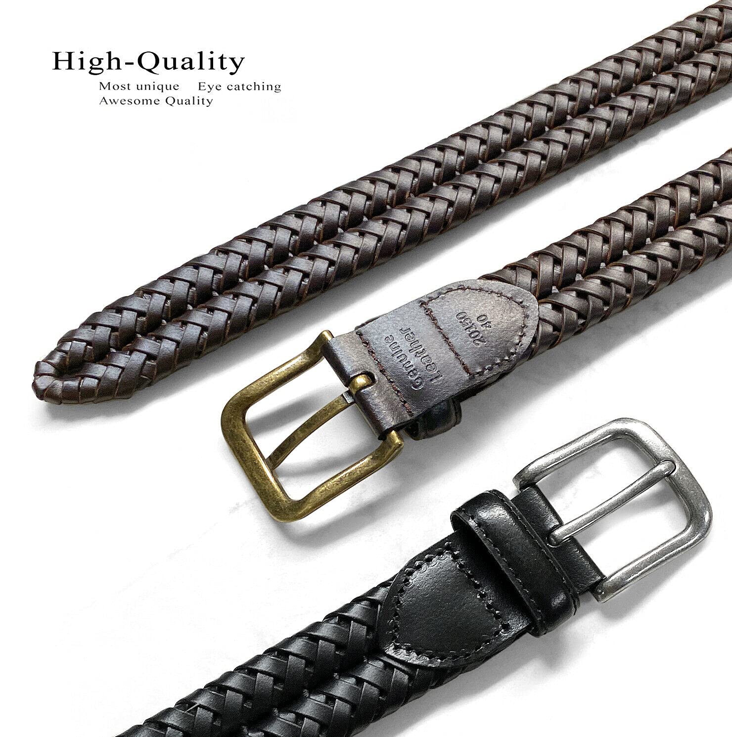 20150 Braided Belt Genuine Leather Braided Woven Casual Dress Belt 1-1/4"(32mm) Wide (Black, 36)