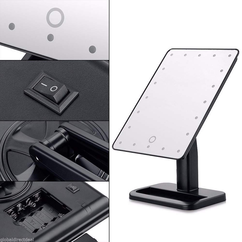 DSY Lighted Makeup Mirror, 16 LED Cosmetic Mirror Touch Screen Dimming 90° Rotation with Stand Charging Vanity Mirror Battery and USB Power