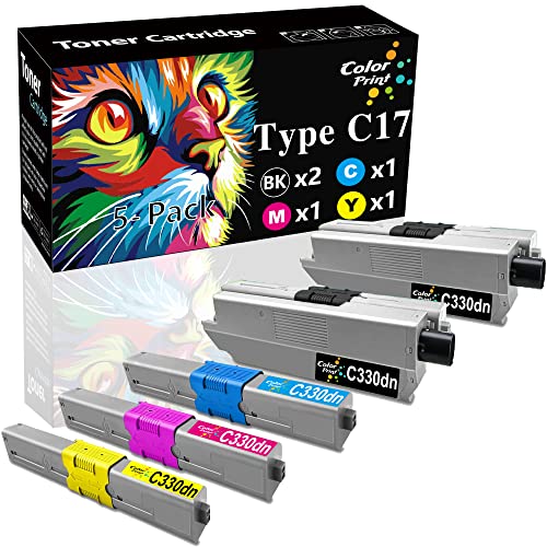 ColorPrint Compatible Toner Cartridge Replacement for Oki Type C17 C330 Work with C330DN C510DN C510 C331DN C530DN C531DN MC361 MC362W MC561 MC562W MC890 MC950 MC950 Printer (5-Pack, 2BK, 1C, 1M, 1Y)