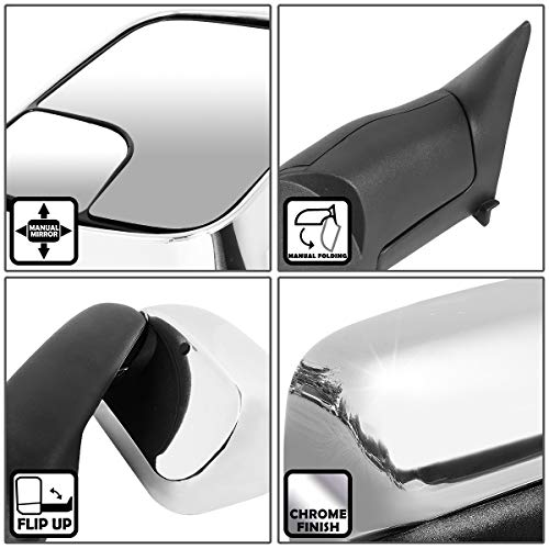 DNA Motoring TWM-011-T222-CH Pair Chrome Cover Manual Flip Up Replacement Towing Mirrors Compatible With 94-01 Ram 1500 / 94-02 Ram 2500 3500